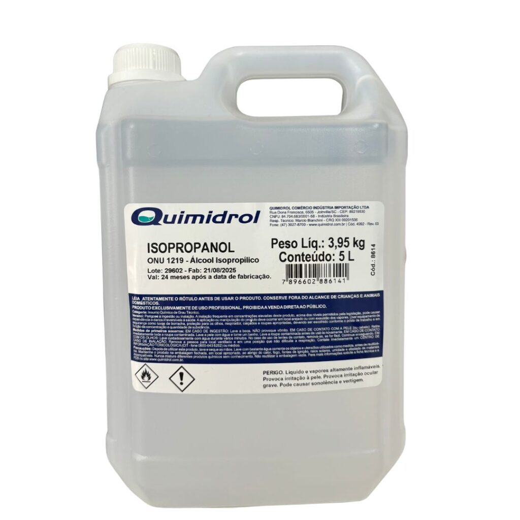 Álcool Isopropílico 5 litros - Isopropanol - QUIMISUL SC BRASIL LTDA